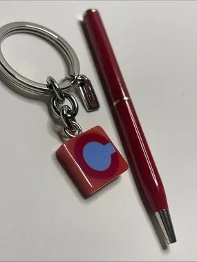 Coach | Accessories | Coach Red Square Keychain With Blue C Logo Accent ...